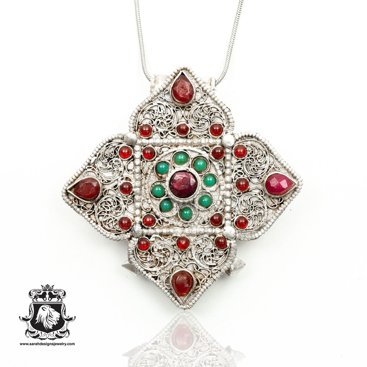 3 Inch Antique RUBY Emerald LOTUS Ghau Amulet Prayer Box Pendant Np38 ...
