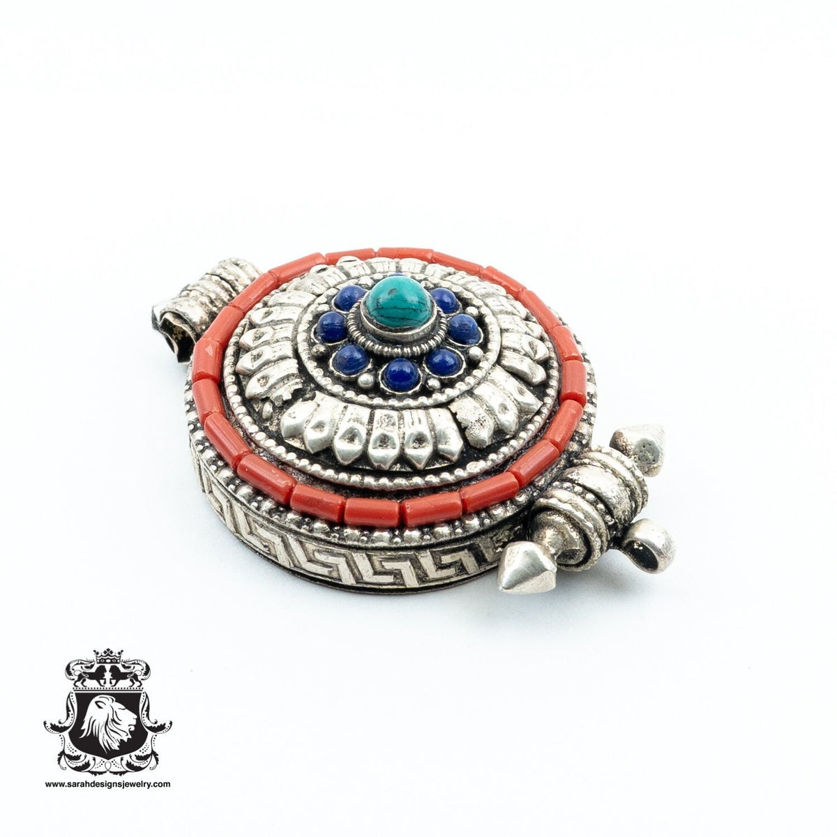 Coral Inlay Lapis lazuli Turquoise Circle Scripture Ghau Prayer Box NP2 ...