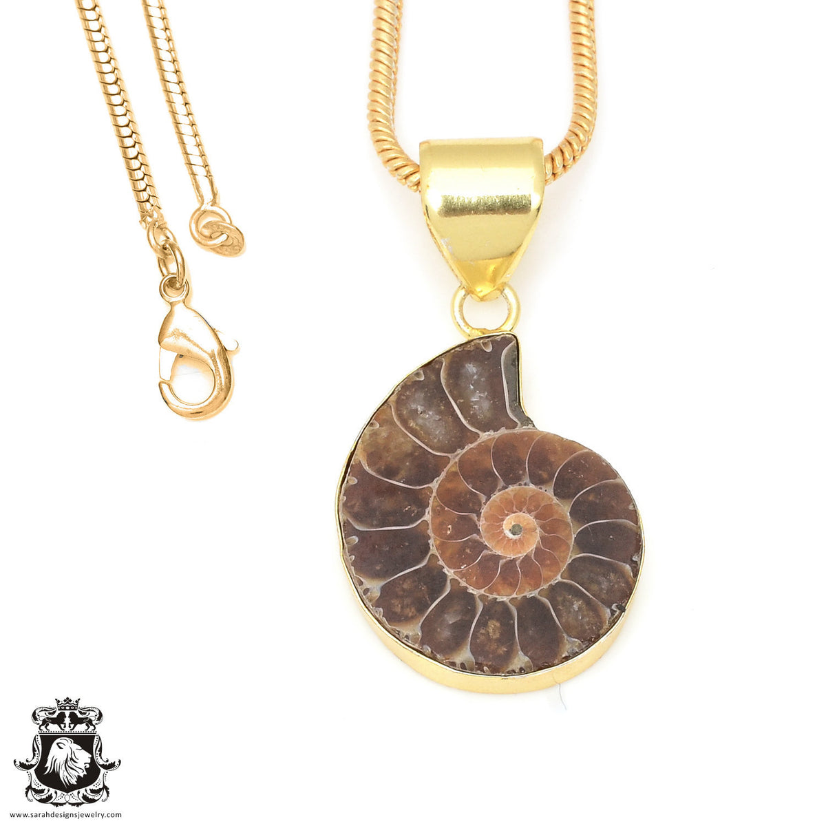 Ammonite 24K Gold Plated Pendant GPH670 — Sarah Designs Jewelry