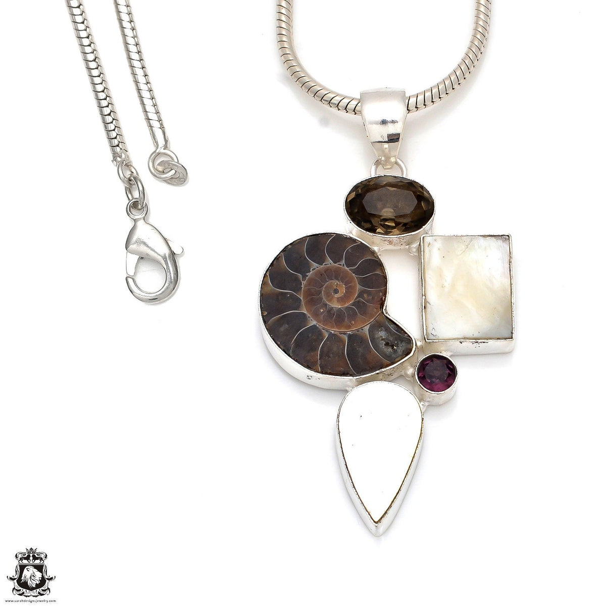 Mother of Pearl Ammonite Pendant & Chain P8359 — Sarah Designs Jewelry