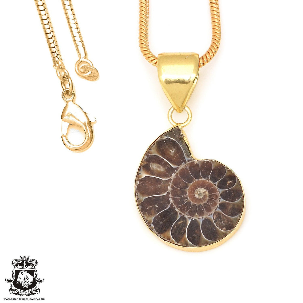 Ammonite 24K Gold Plated Pendant 3mm Snake Chain GPH667 — Sarah Designs ...