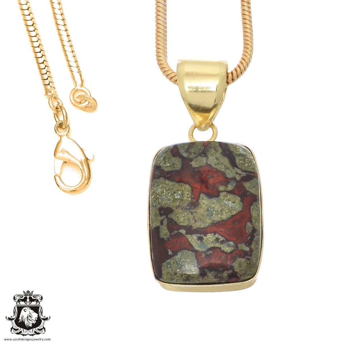Dragon Blood Jasper 24K Gold Plated Pendant GPH722 — Sarah Designs Jewelry