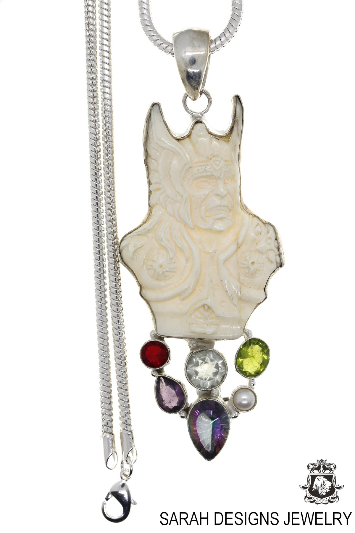 Norse God Thor Carving Silver Pendant & Chain P3912 — Sarah Designs Jewelry
