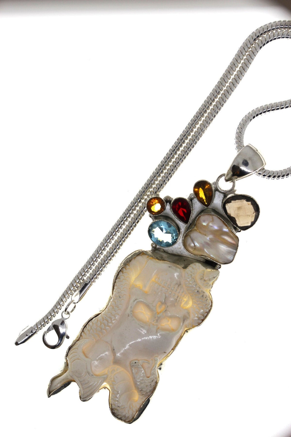 Skull Snake Deer Antler 925 Sterling Carving Silver Pendant & Chain C70 ...