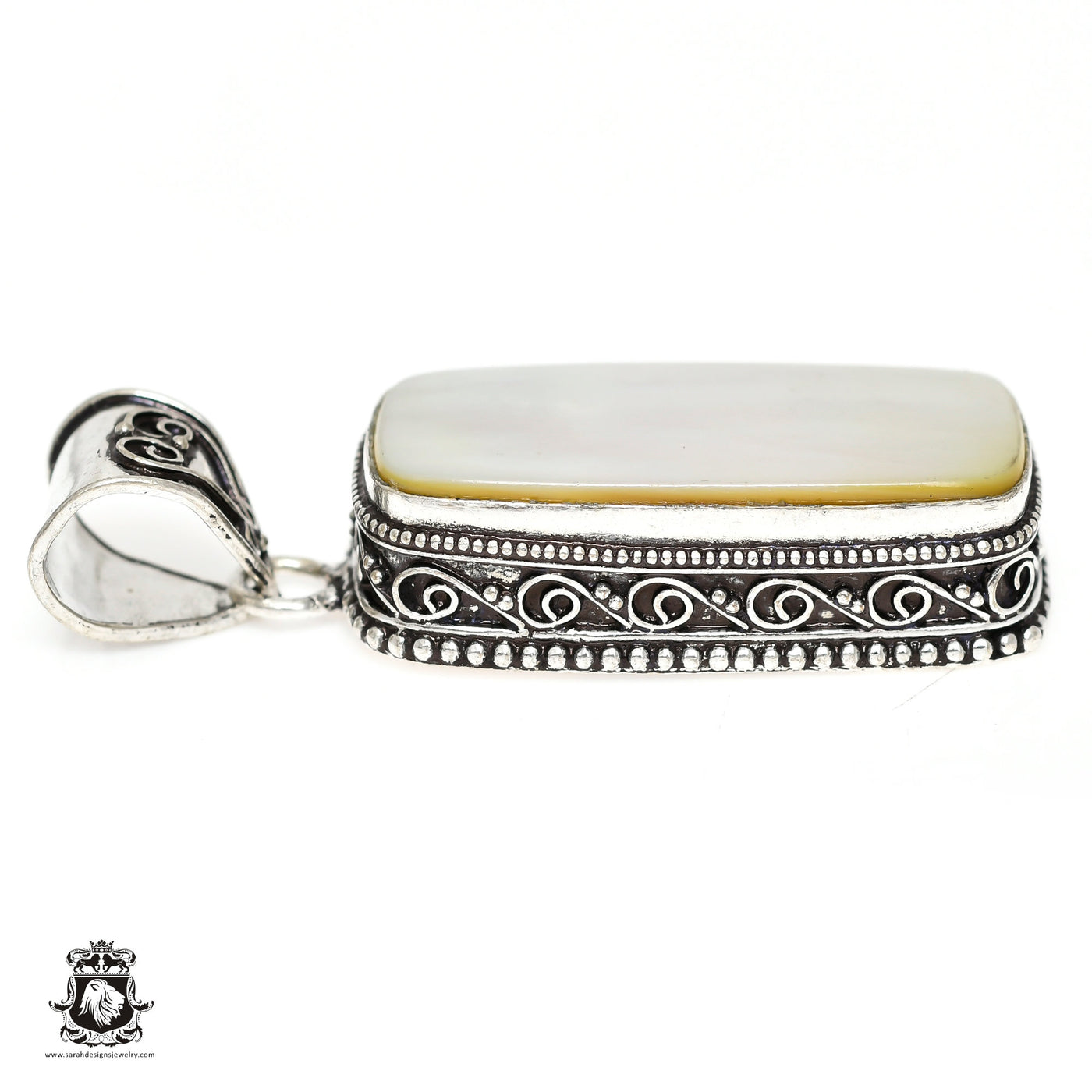 Mother of Pearl Shell Vintage Silver Pendant & Chain — Sarah Designs ...