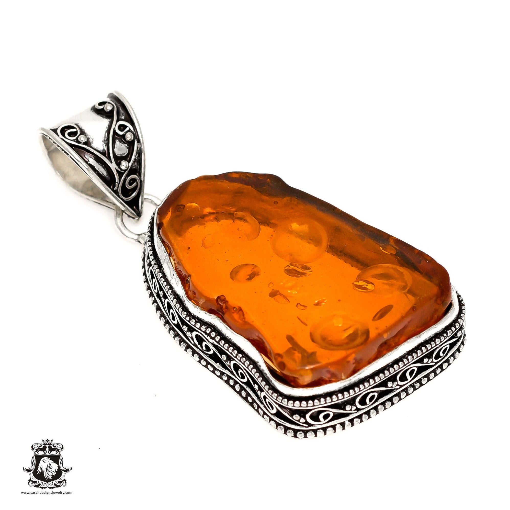 Baltic Amber Vintage Silver Pendant 4mm Snake Chain — Sarah Designs Jewelry