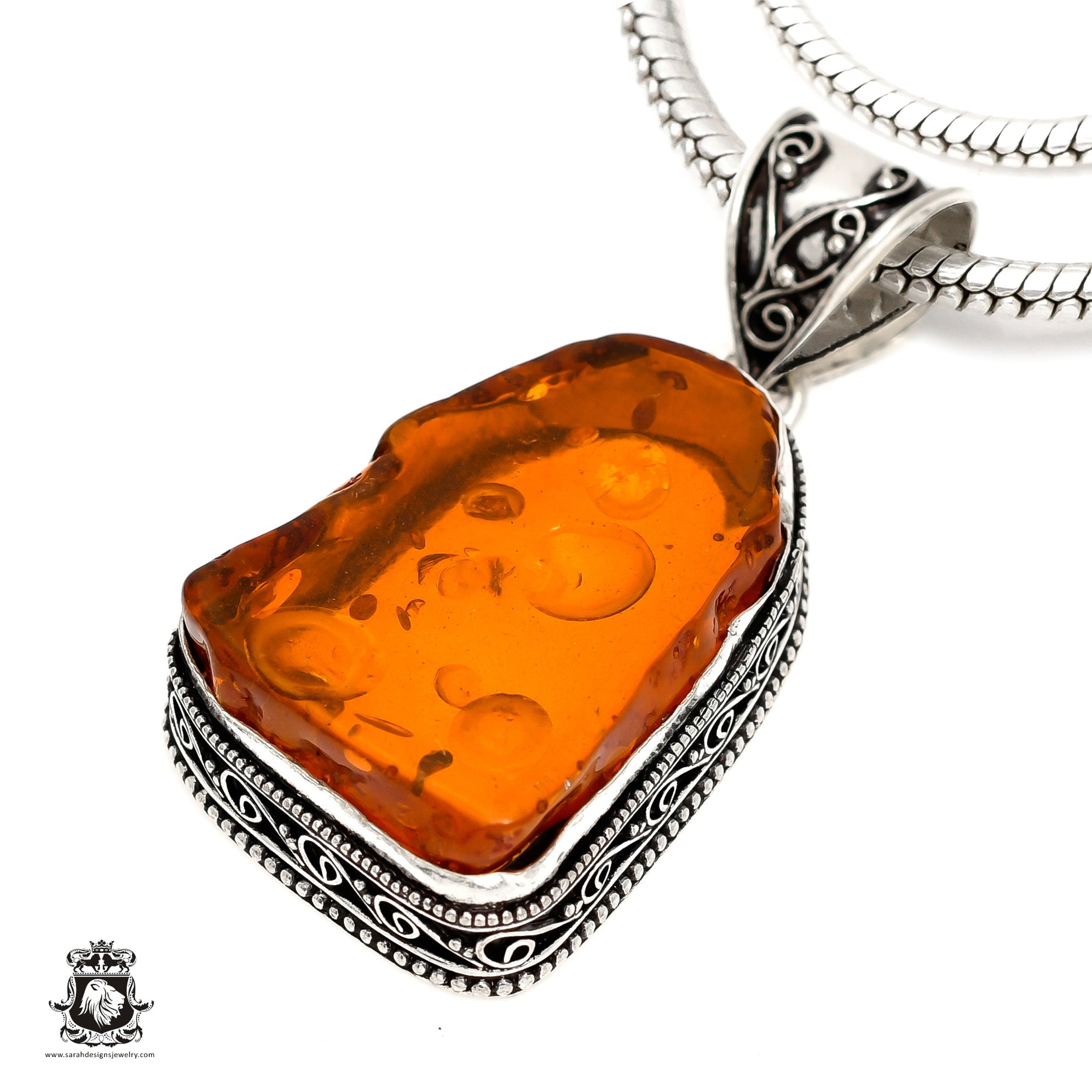 Baltic Amber Vintage Silver Pendant 4mm Snake Chain — Sarah Designs Jewelry
