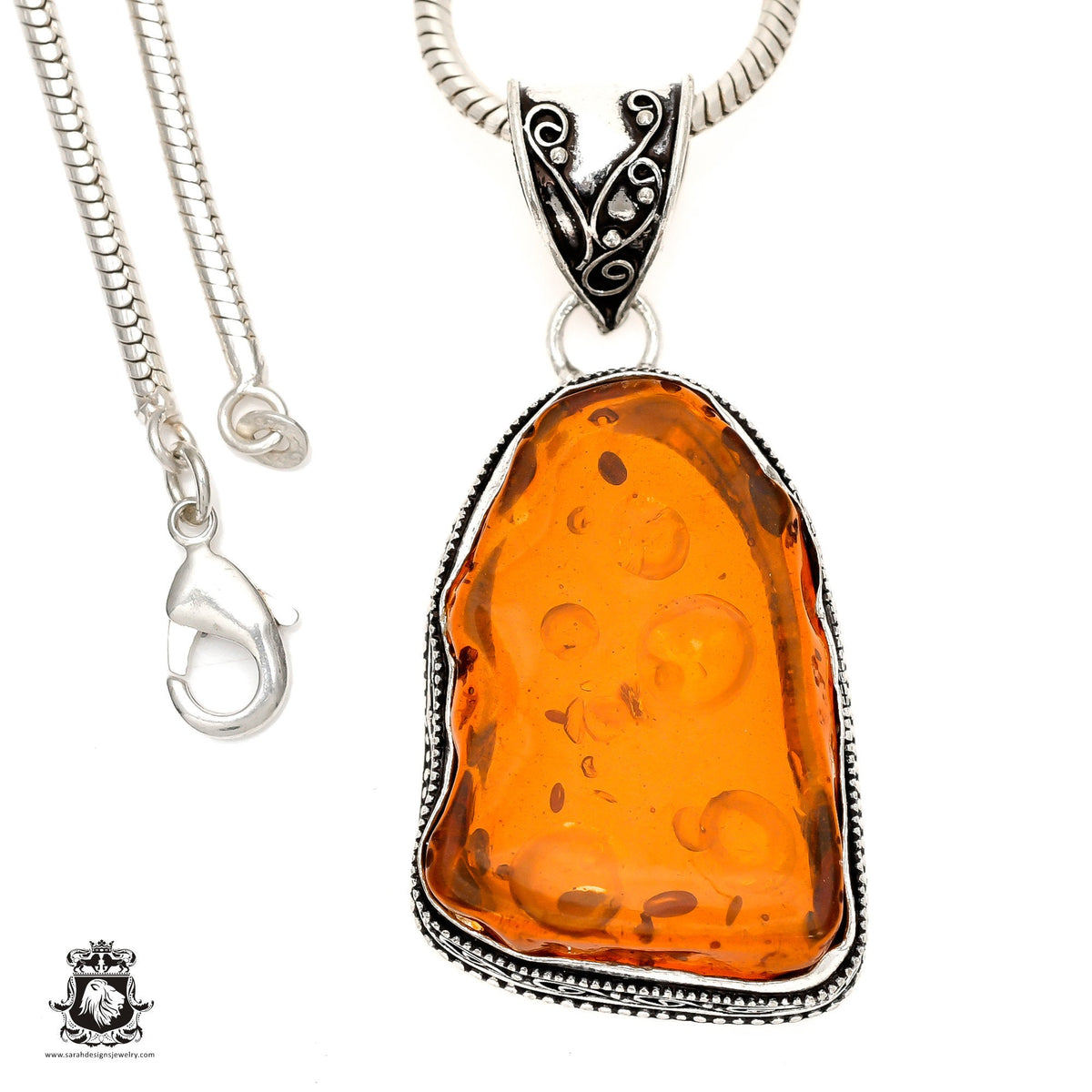 Baltic Amber Vintage Silver Pendant & Chain — Sarah Designs Jewelry