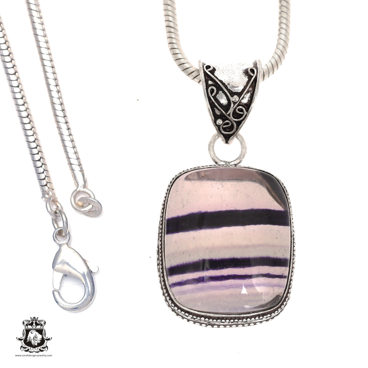 Flourite Vintage Silver Pendant & Chain V649 — Sarah Designs Jewelry