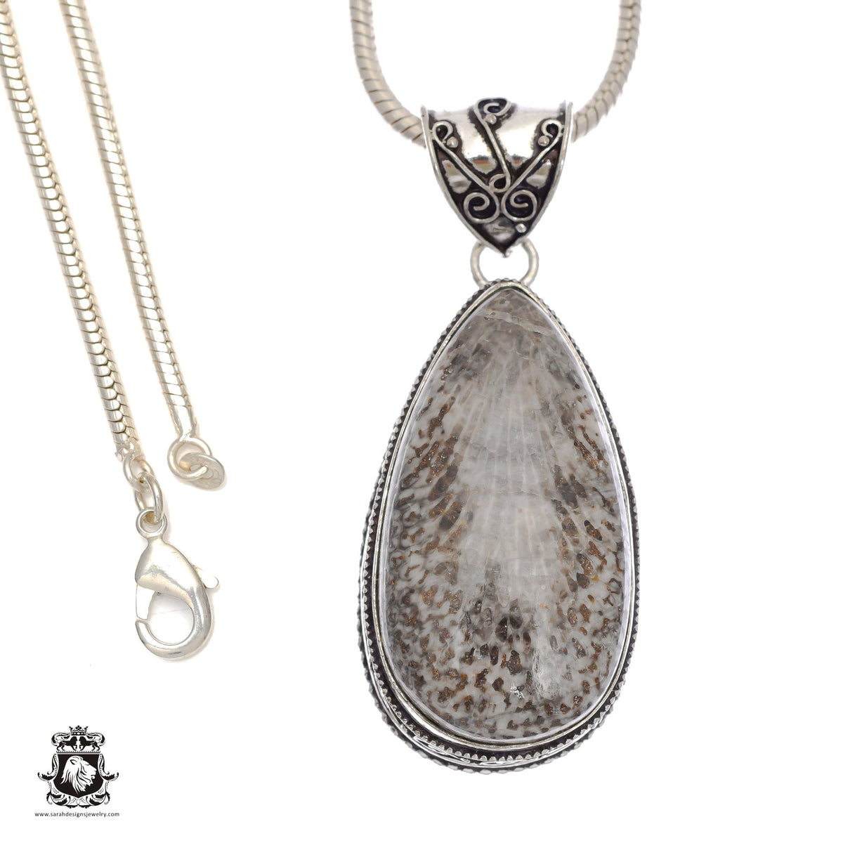 Stingray Coral Fossil Vintage Silver Pendant & Chain — Sarah Designs ...
