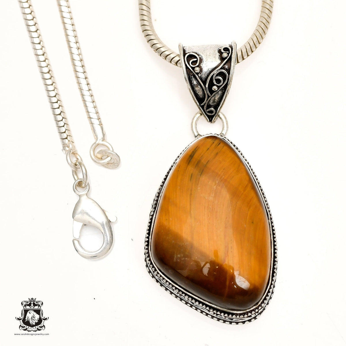 Tiger's Eye Vintage Silver Pendant & Chain — Sarah Designs Jewelry