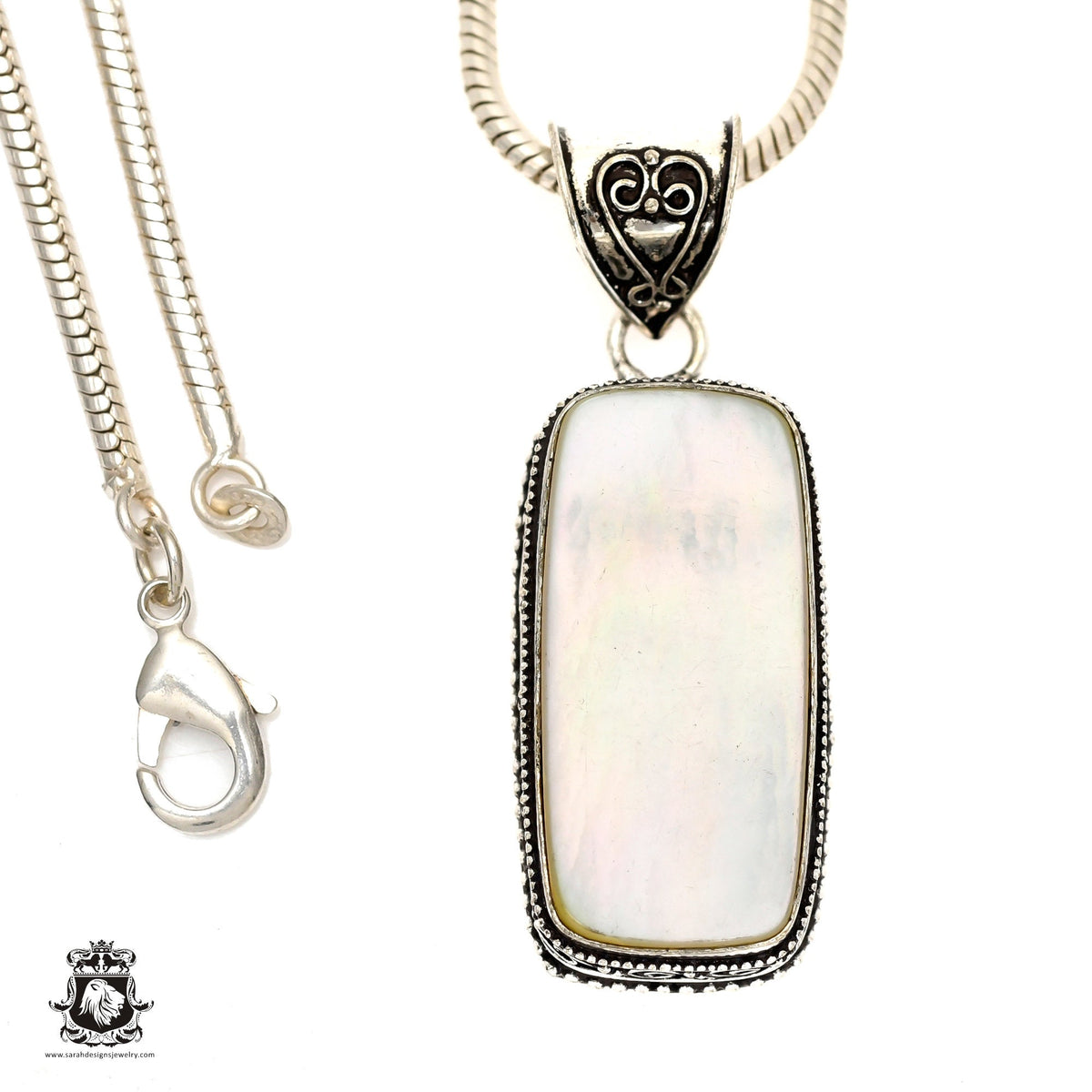 Mother of Pearl Shell Vintage Silver Pendant & Chain — Sarah Designs ...
